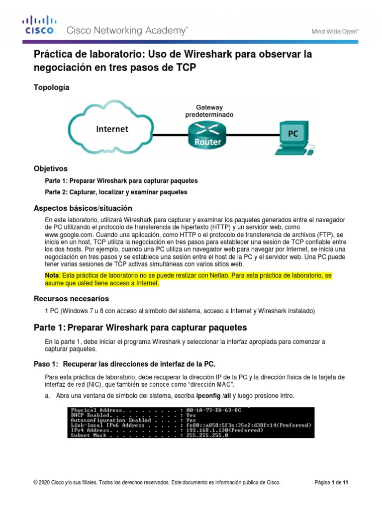 9.2.1.6 Lab - Using Wireshark To Observe The TCP 3-Way Handshake | PDF | Protocolo de Control de ...