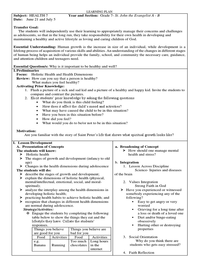 Grade 7 Health: Holistic Well-being | PDF | First Aid | Adolescence