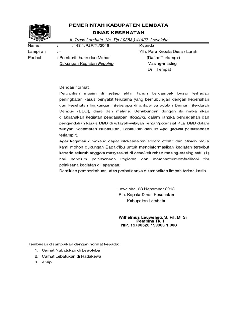 Surat Pemberitahuan Fogging | PDF
