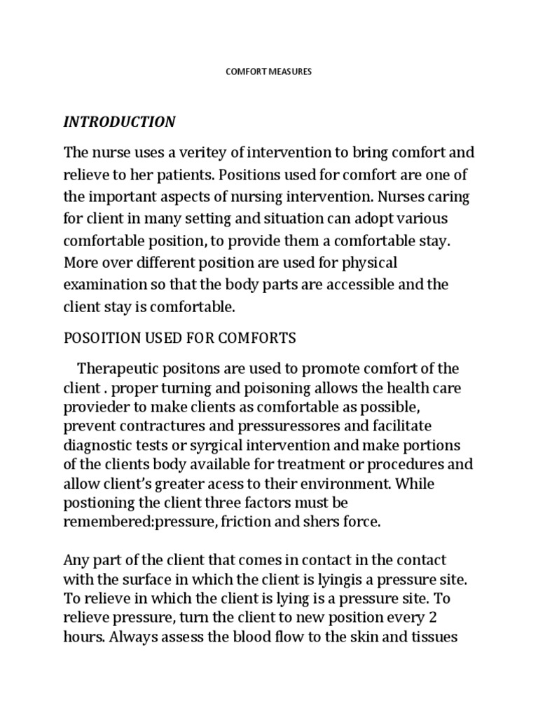 Comfort Measures | PDF | Abdomen | Anatomical Terms Of Motion
