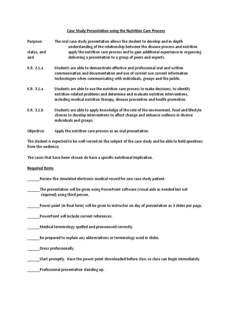 Case Study Presentation Using The Nutrition Care Process | PDF ...