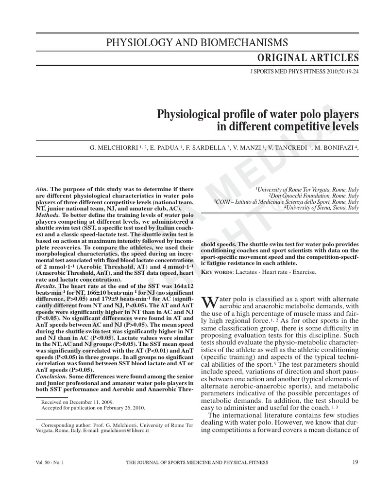 Physiological Profile of Water Polo Play | PDF | Physical Exercise ...
