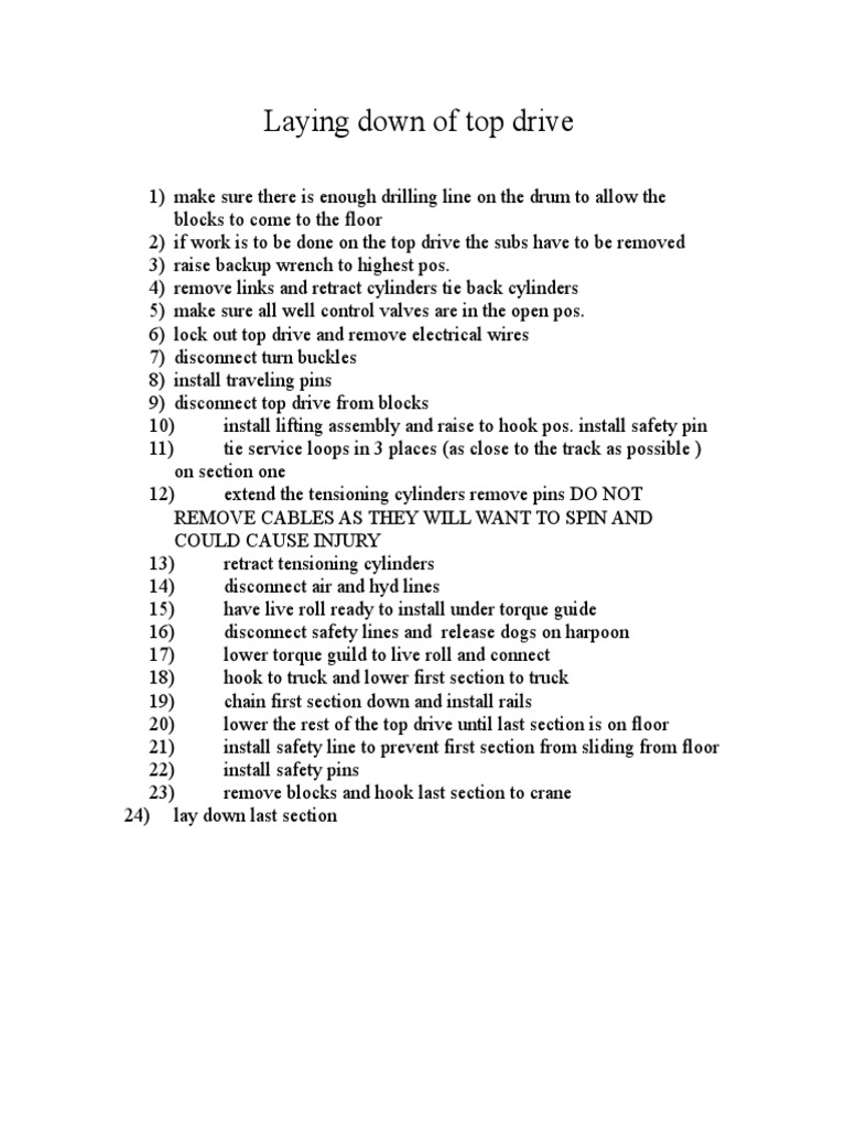 Top Drive Laydown Procedure Guide | PDF | Technology & Engineering
