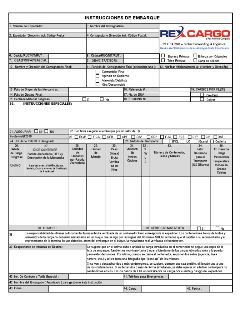 Instrucciones de Embarque2 PDF | PDF | Transporte | Servicio de envío