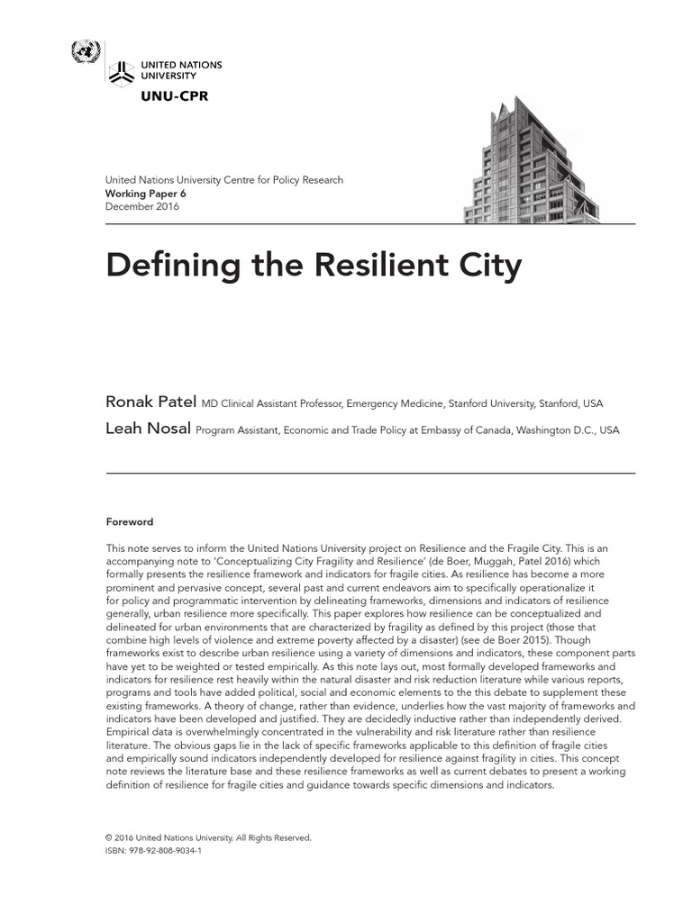 Defining The Resilient City | PDF | Climate Resilience | Psychological ...