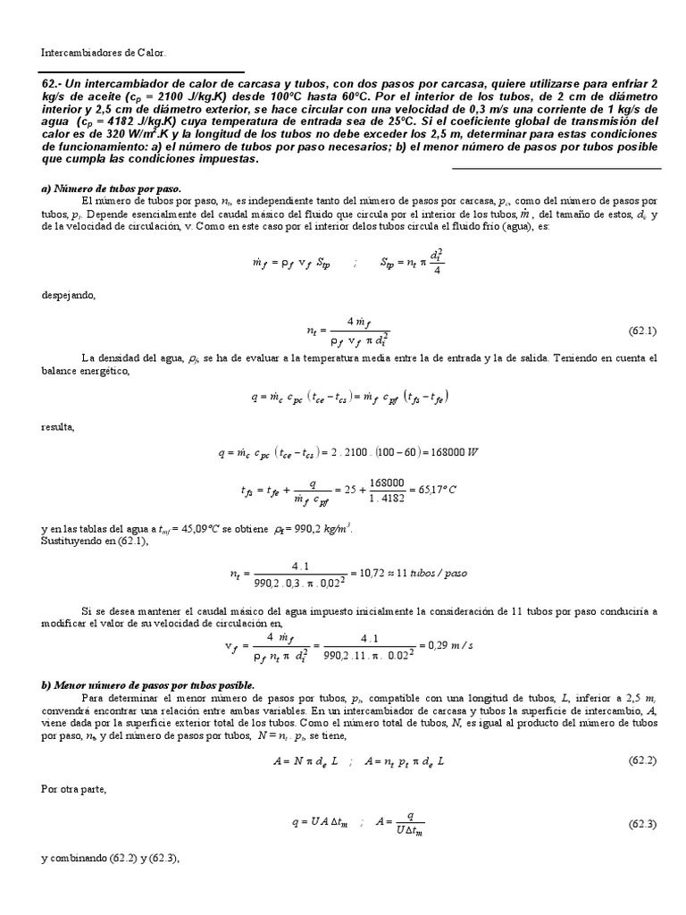 Ejercicios Resueltos Intercambiadores de Calor PDF | PDF | Intercambiador de calor | Física ...