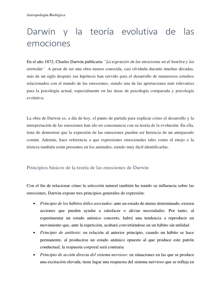 Darwin Y La Teoría Evolutiva De Las Emociones Pdf Charles Darwin