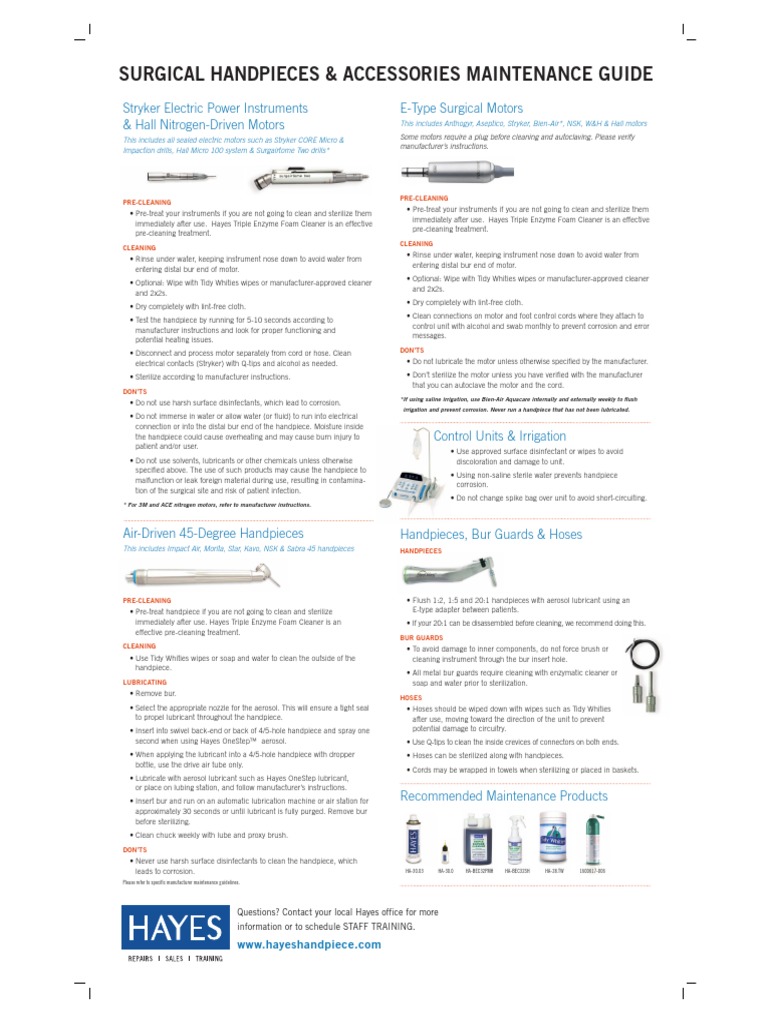 Surgical Handpiece Maintenance Poster | PDF | Sterilization ...
