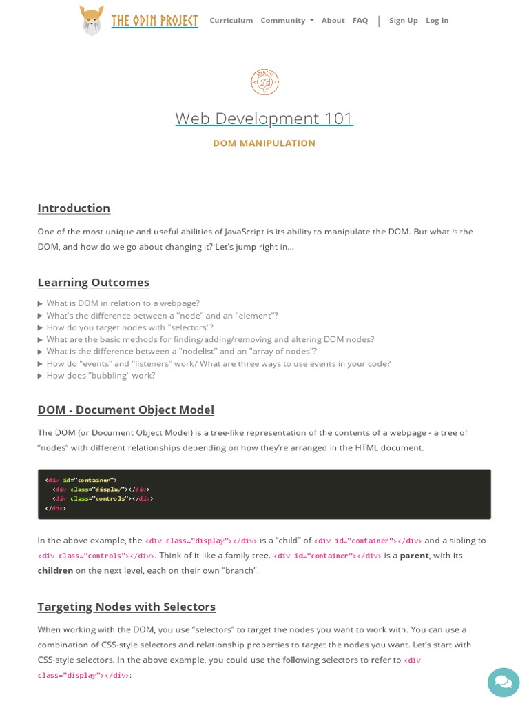 DOM Manipulation - The Odin Project | PDF | Document Object Model | Java Script
