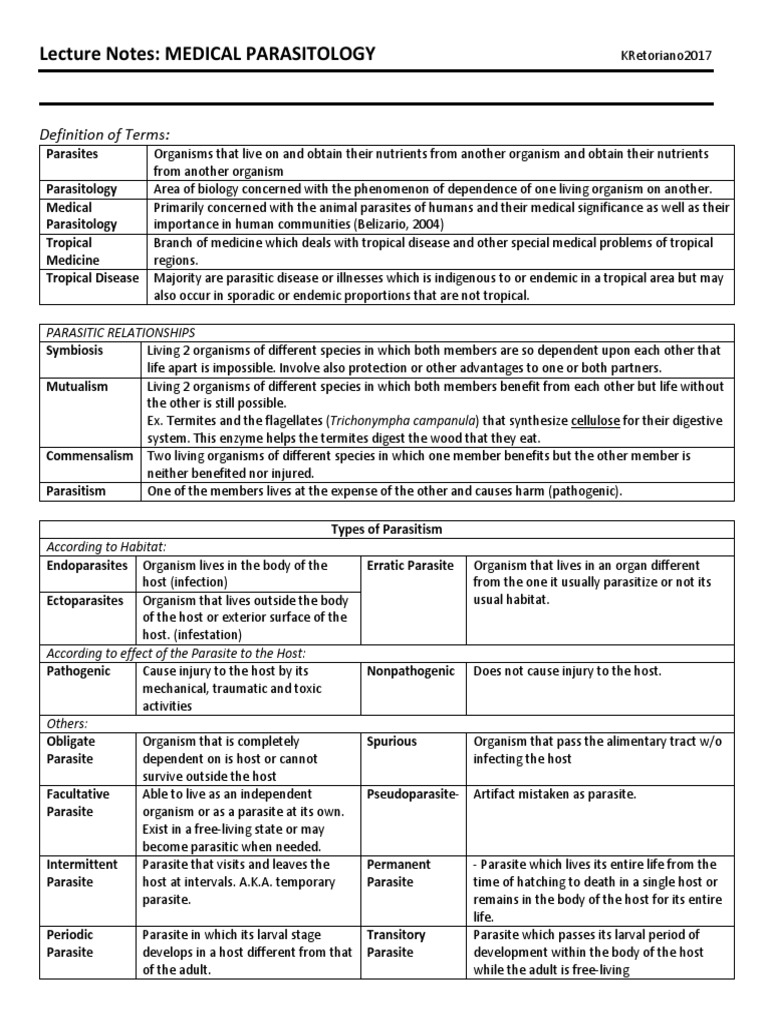 Medical Parasitology Lecture Notes | PDF | Parasitism | Infection