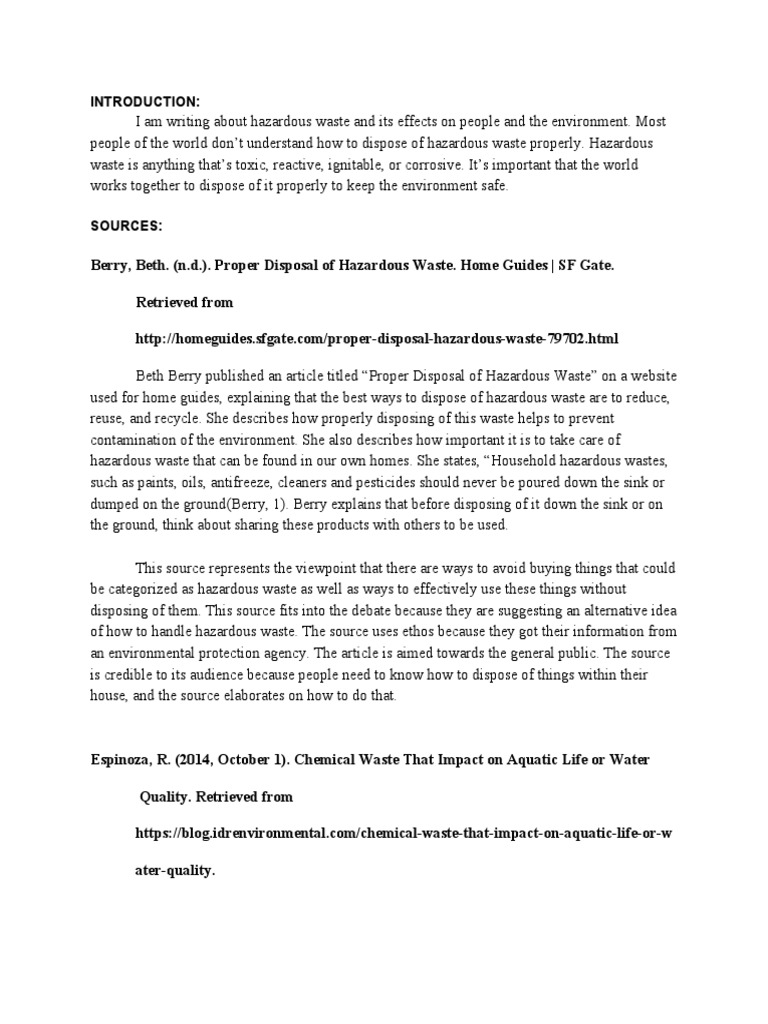 Annotated Bibliography 1 | PDF | Hazardous Waste | Waste