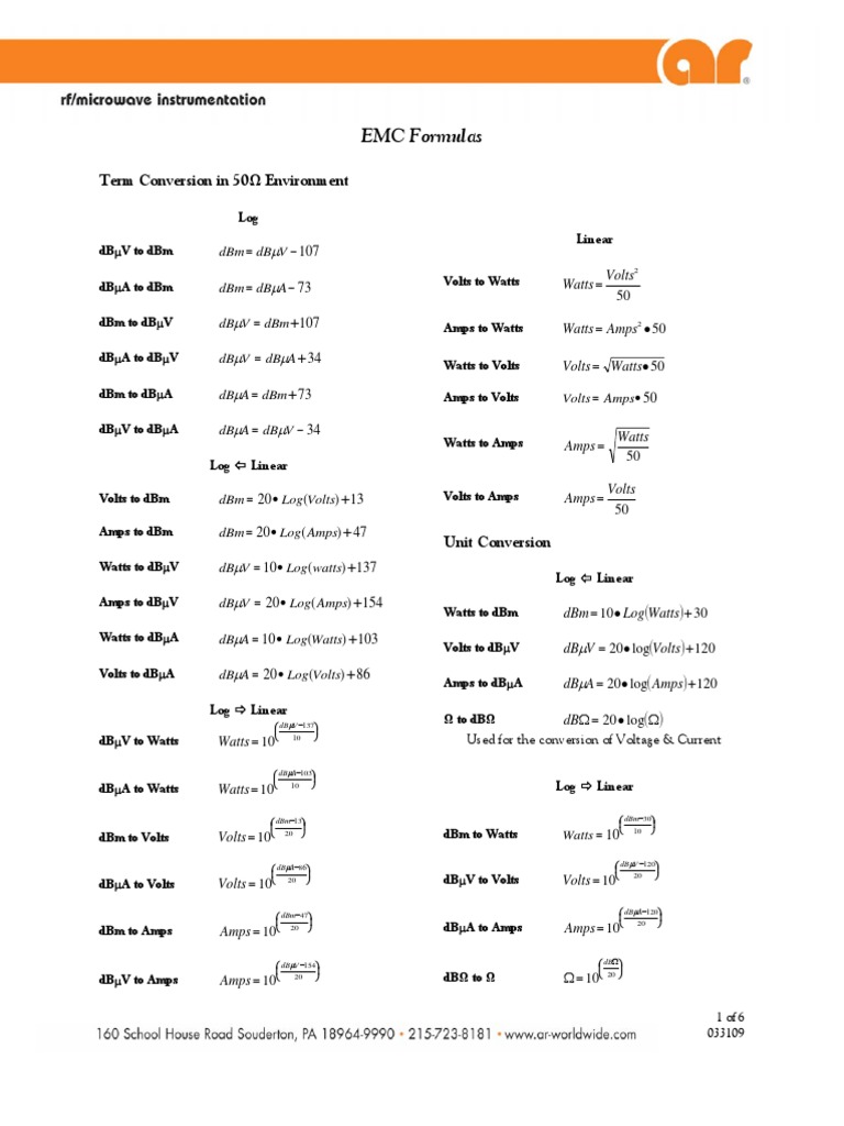 EMC Formulas and Equations PDF | PDF | Volt | Units Of Measurement
