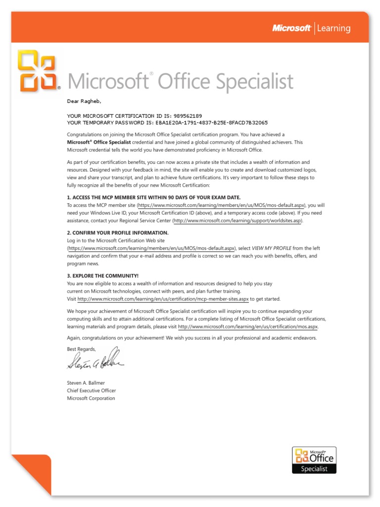 Letter | PDF | Microsoft Certified Professional | Microsoft