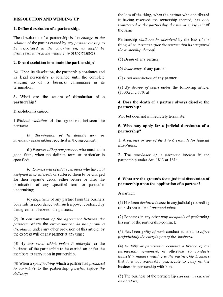 Chapter 3 Dissolution and Winding Up | PDF | Partnership | Liquidation
