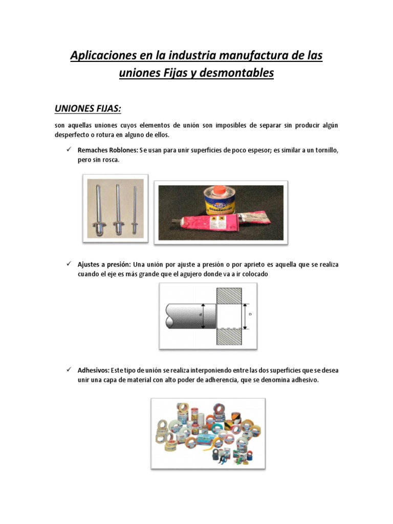 Aplicaciones en La Industria Manufactura de Las Uniones Fijas y ...