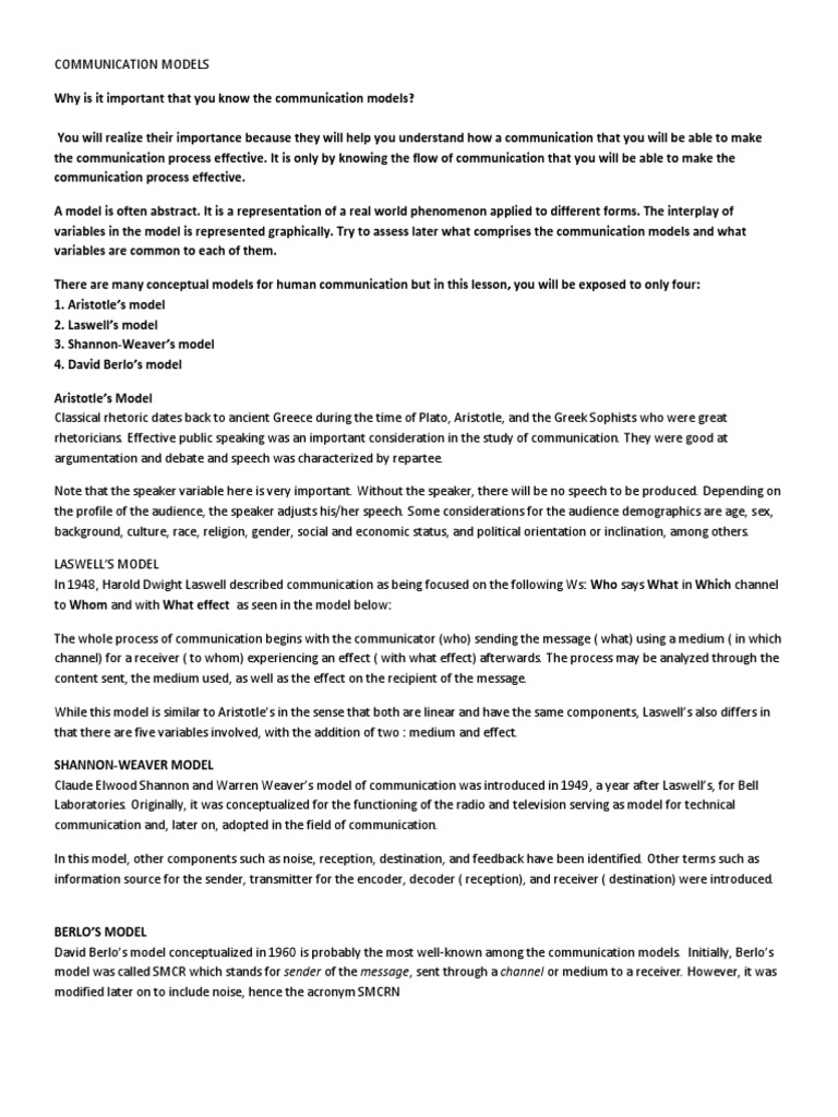 Key Communication Models Explained | PDF | Communication | Epistemology