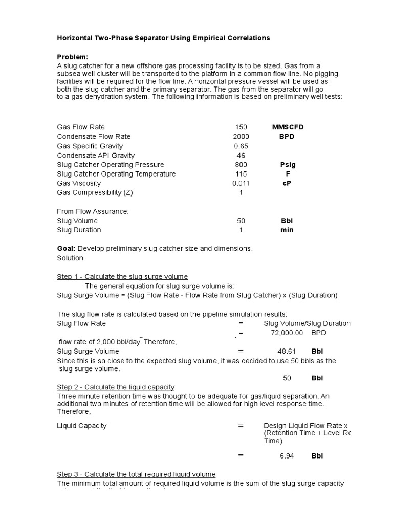 Slug Catcher Sizing Spreadsheet | PDF | Volume | Flow Measurement