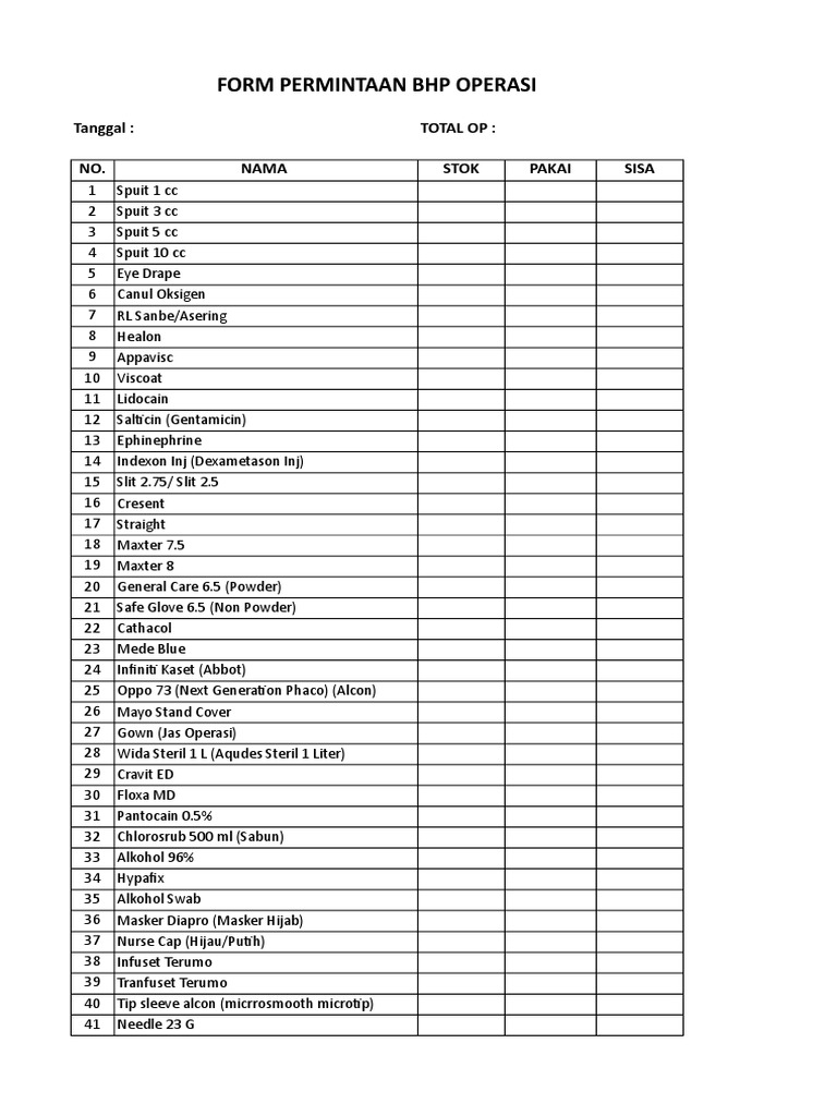 Form Permintaan BHP | PDF