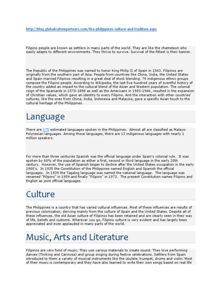 Cultural Elements of The Philippines | PDF | Philippines | Spain