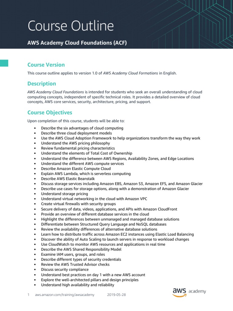 Academy Cloud Foundations Course Outline (English) | PDF | Cloud Computing | Amazon Web Services