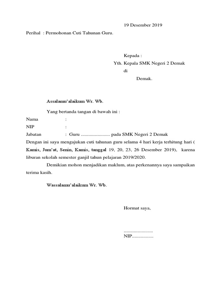 Contoh Format Cuti Tahunan Guru | PDF