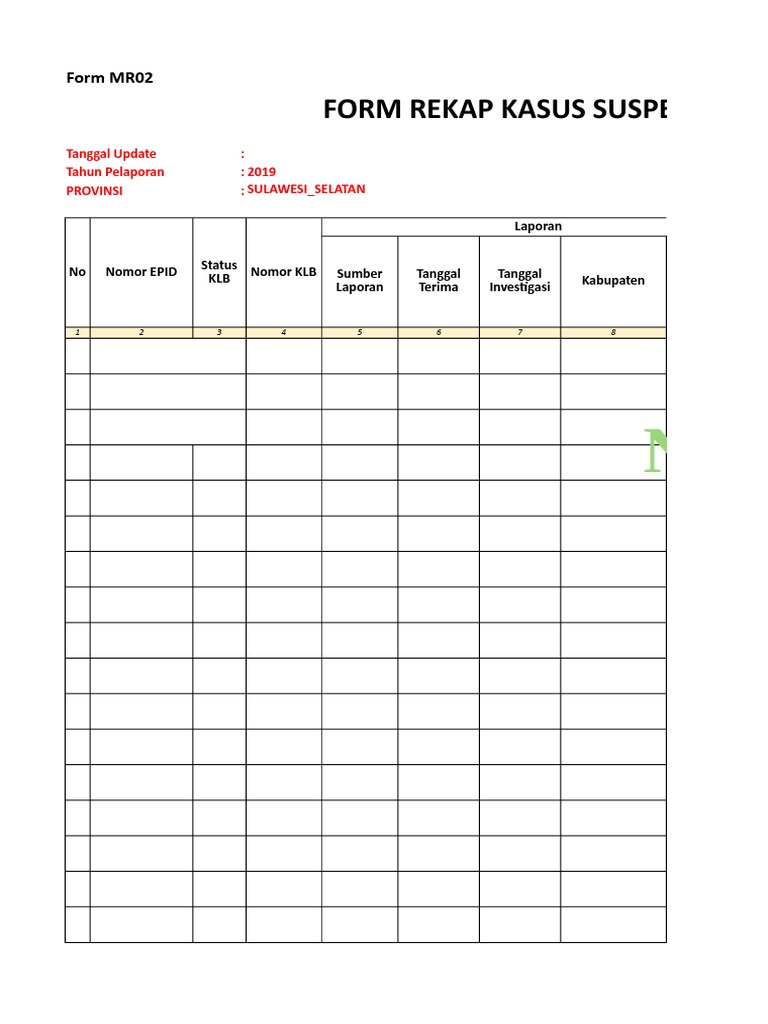 MR02 Form Rekap Kasus Suspek Campak Rubella Individu | PDF