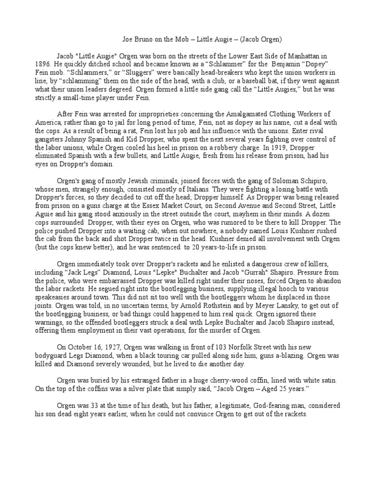 Joe Bruno On The Mob - Little Augie - (Jacob Orgen) | Download Free PDF ...