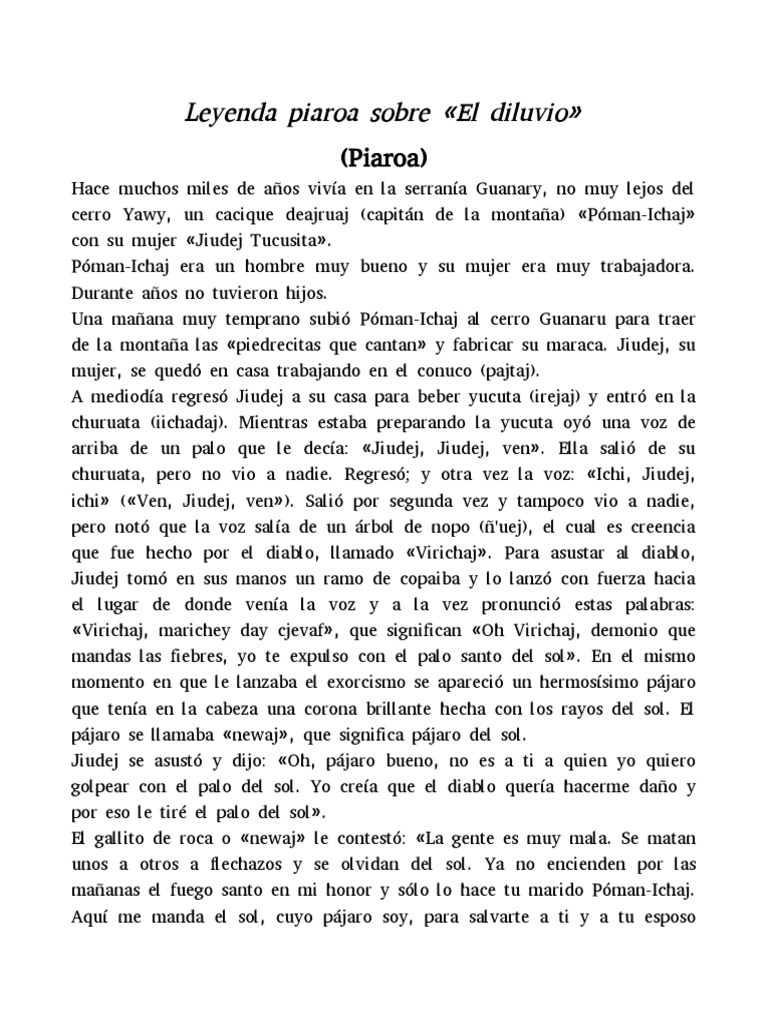 Leyenda Piaroa del Diluvio | PDF | Tribu | Agricultura