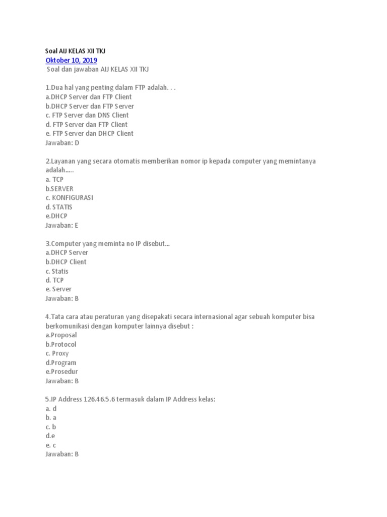 Soal AIJ KELAS XII TKJ | PDF