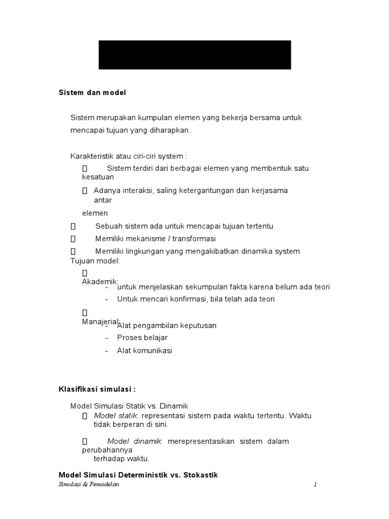2 Sistem, Model Dan Simulasi | PDF