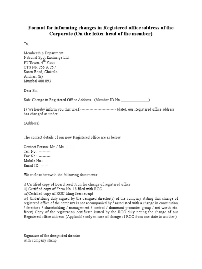 Address Changing Letter Format