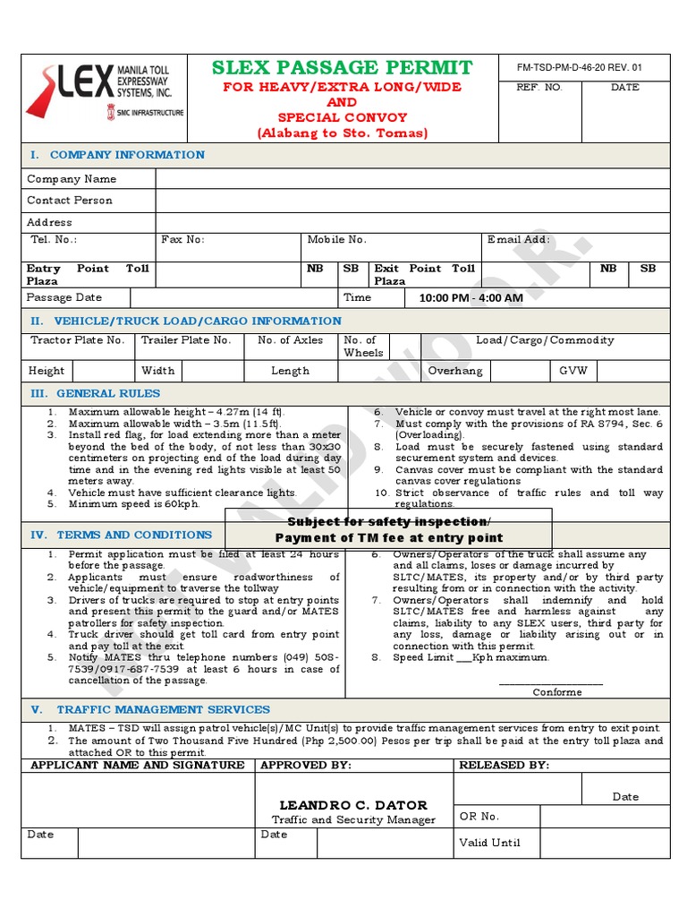 Passage Permit | Toll Road | Truck
