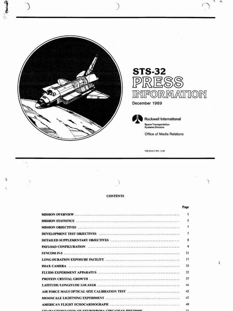 STS-32 Press Information | PDF