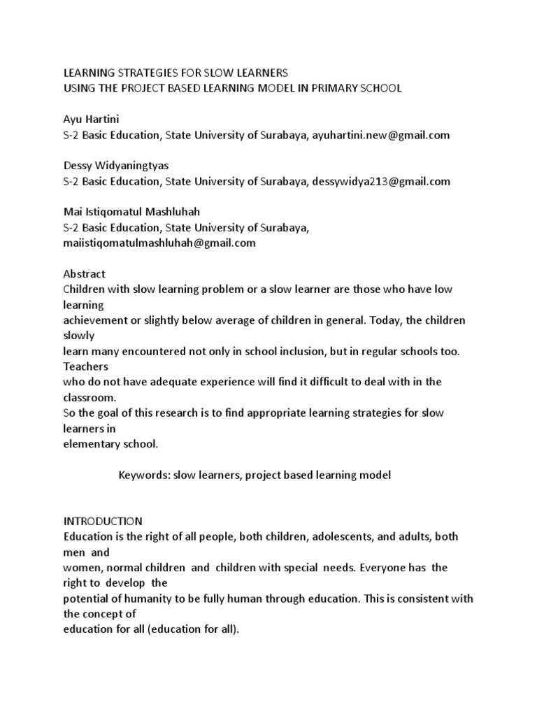 Learning Strategies For Slow Learners PDF Learning Disability