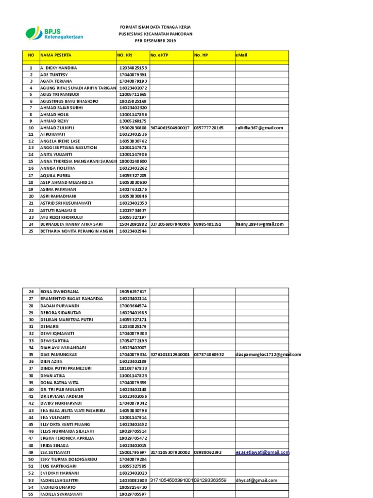Form Update BPJS Ketenagakerjaan | PDF