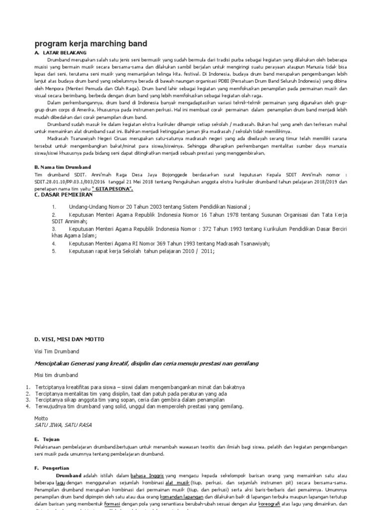 Program Kerja Marching Band | PDF