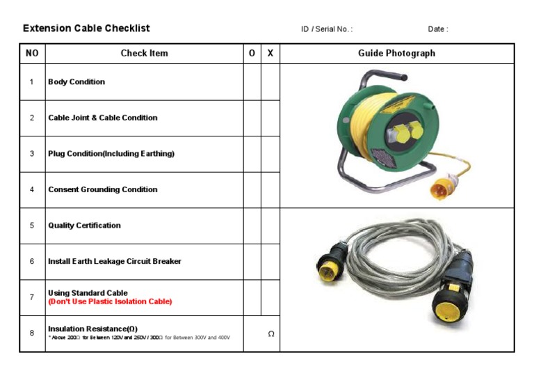 Extension Cable Checklist | PDF