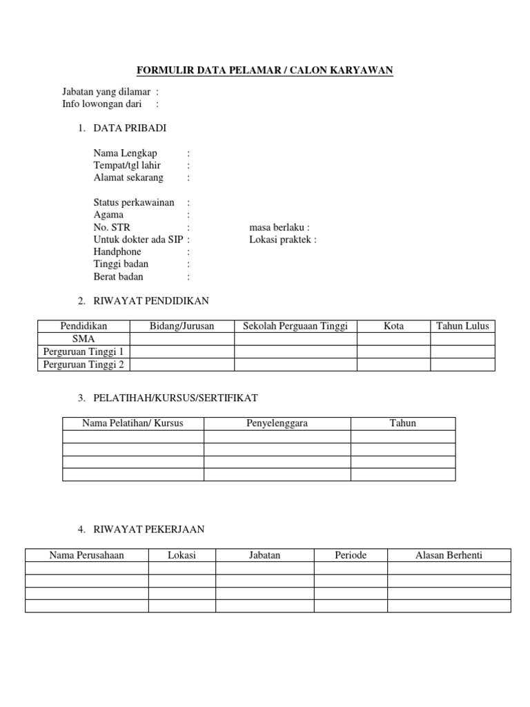 Formulir Data Pelamar | PDF