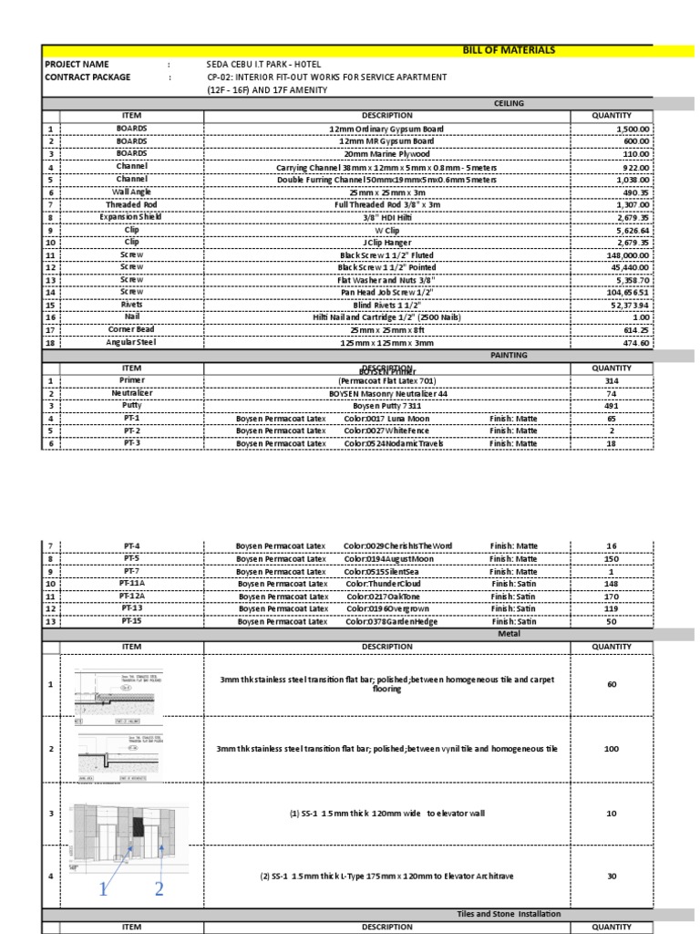 Sample Bill of Materials | PDF | Tile | Masonry