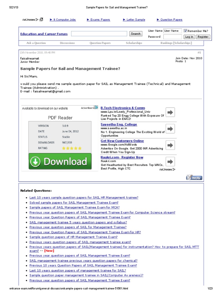 Sample Papers For Sail and Management Trainee-1 | PDF