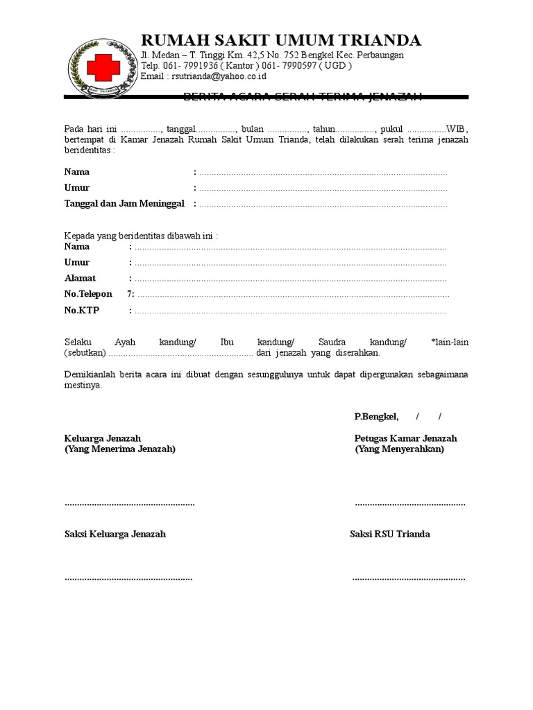 Form Serah Terima Jenazah Rsut | PDF