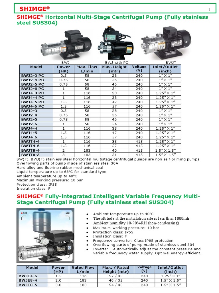 Shimge Pump-Catalogue | PDF | Pump | Civil Engineering