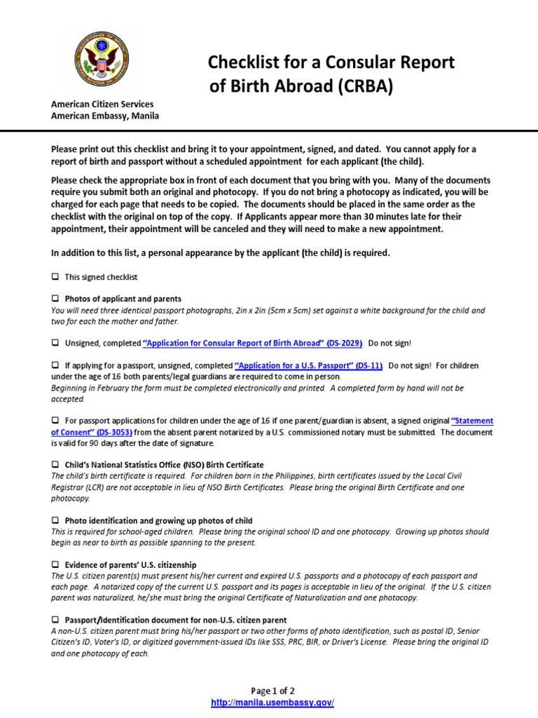 CRBA Checklist - 1 - 28 - 11 - 001 | PDF | Birth Certificate | Identity ...