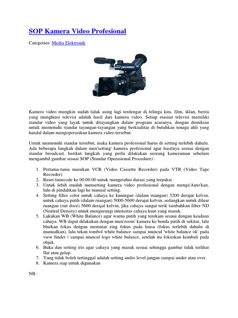 SOP Kamera Video Profesional | PDF