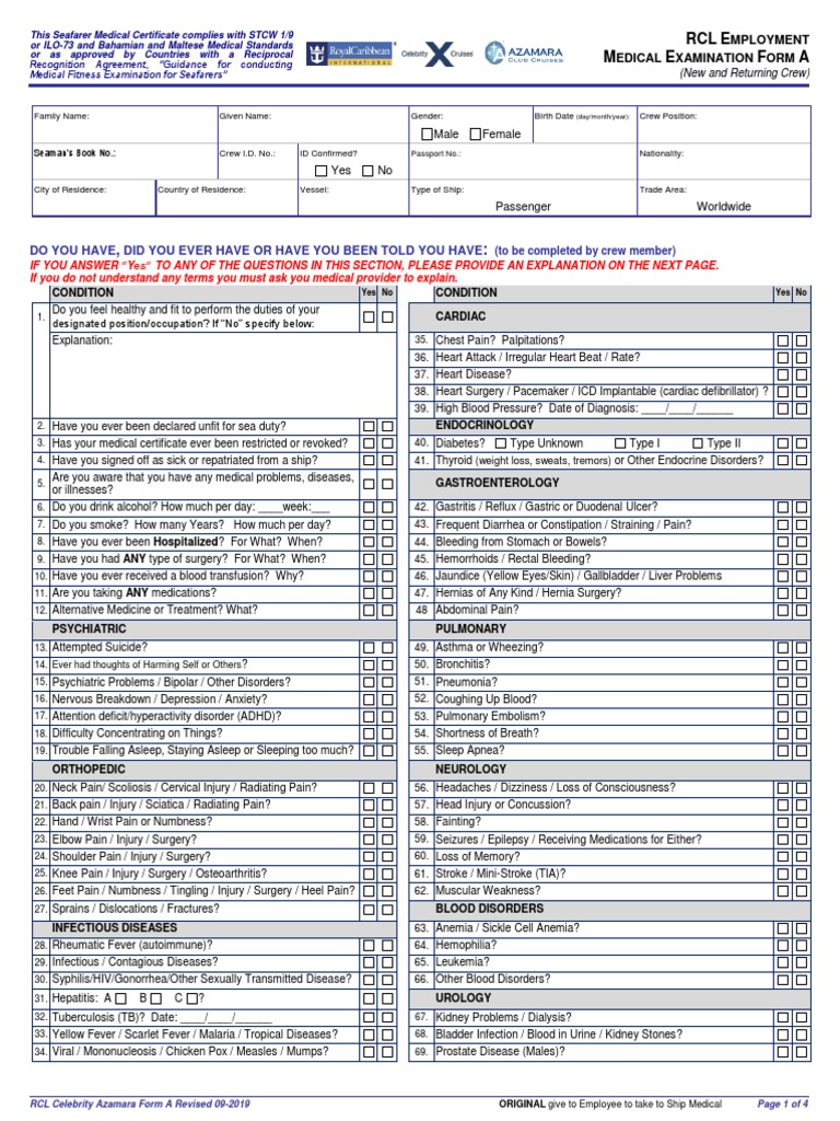 RCI-CEL-AZA PEME FormA-Rev09-2019 FormB MedCert | PDF | Anatomical ...
