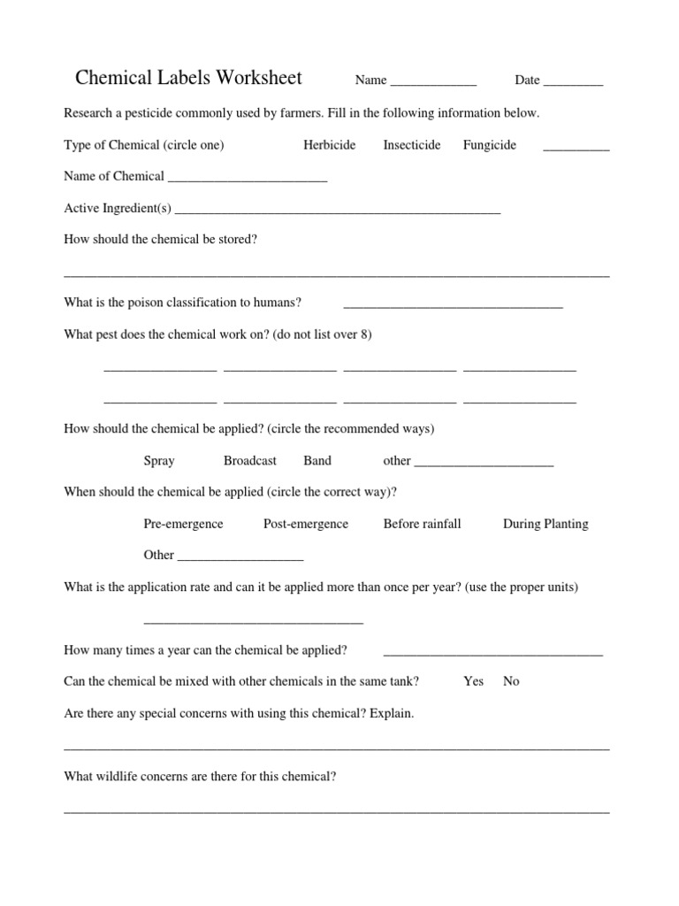 Chemical Labels Worksheet | PDF | Wellness
