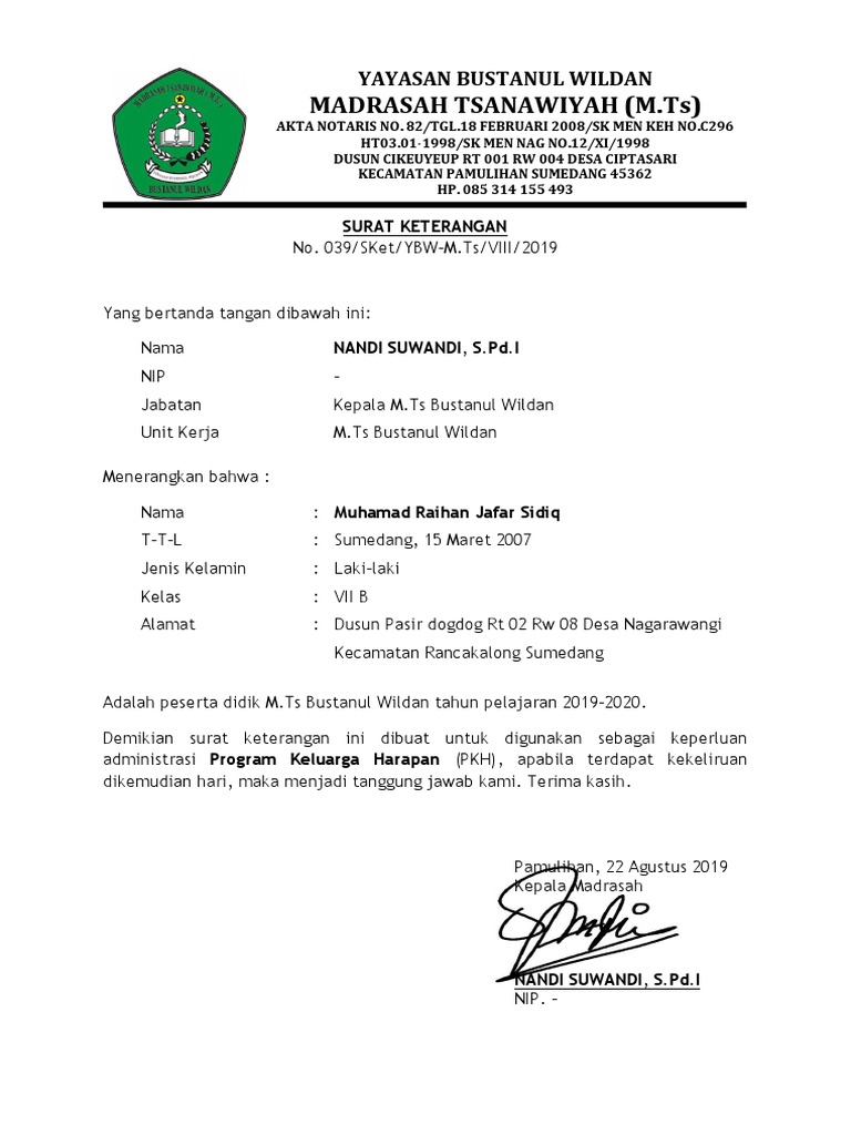 Surat Keterangan PKH | PDF