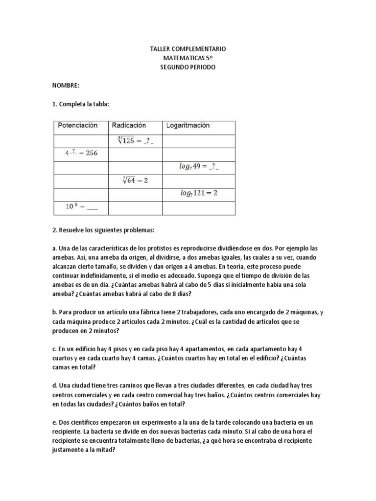 Taller Complementario Quinto 2 Periodo | PDF
