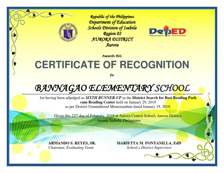 Reading Park Certificate | PDF
