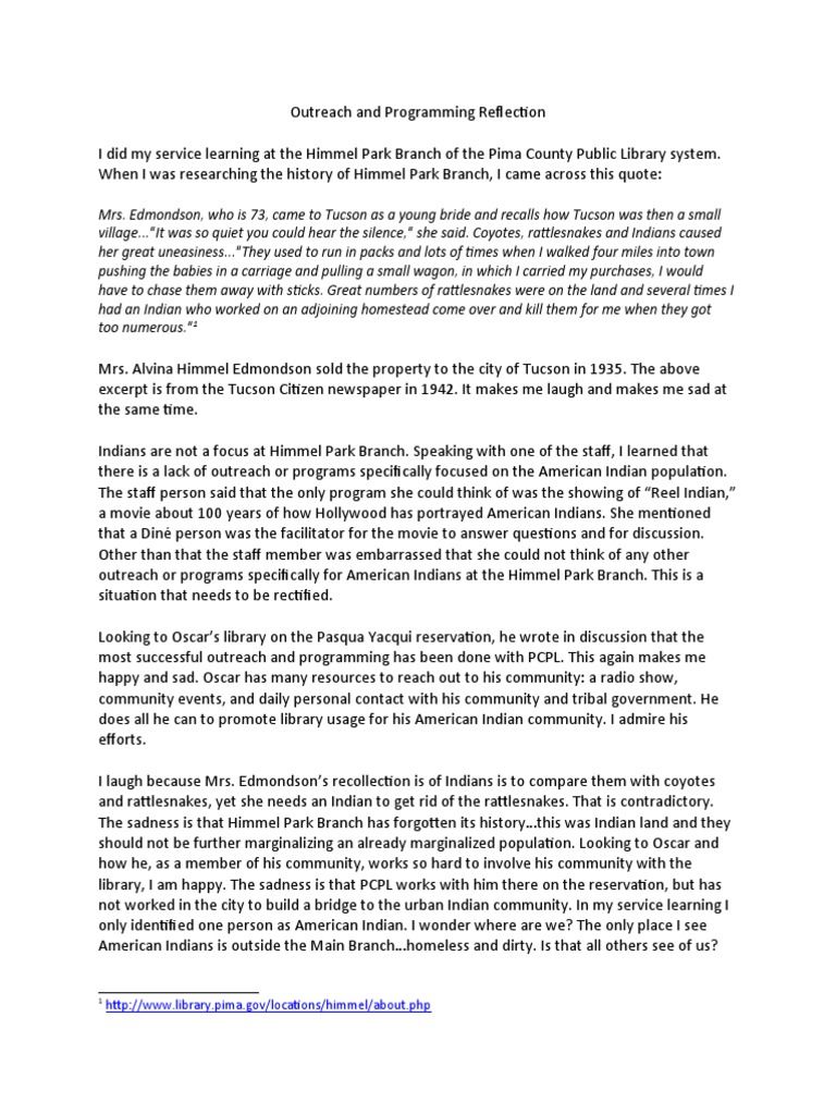 Outreach and Programming Reflection | PDF